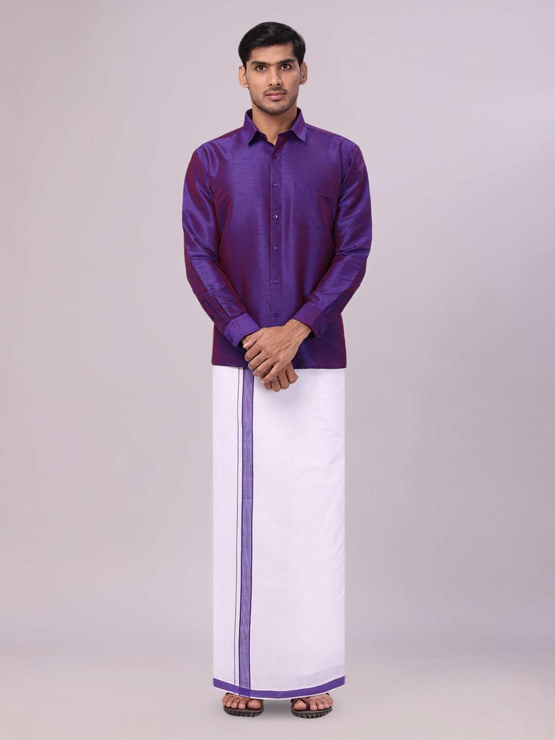 Violet Satin Shirt & Dhoti Combo - Men's Traditional Wear ...