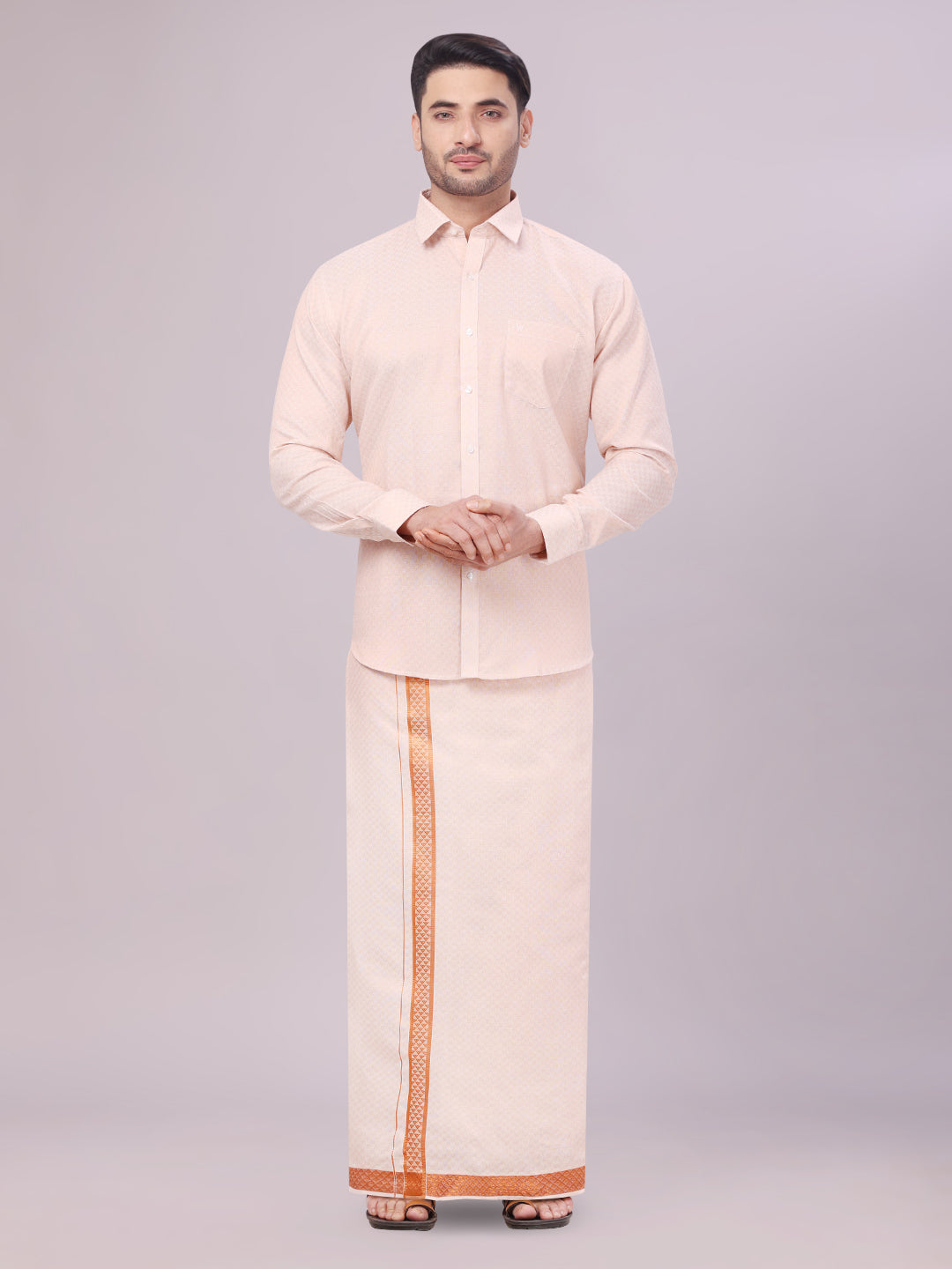 Buy Jacquard Copper Shirt & Flexi Dhoti Online | Wedding Set ...