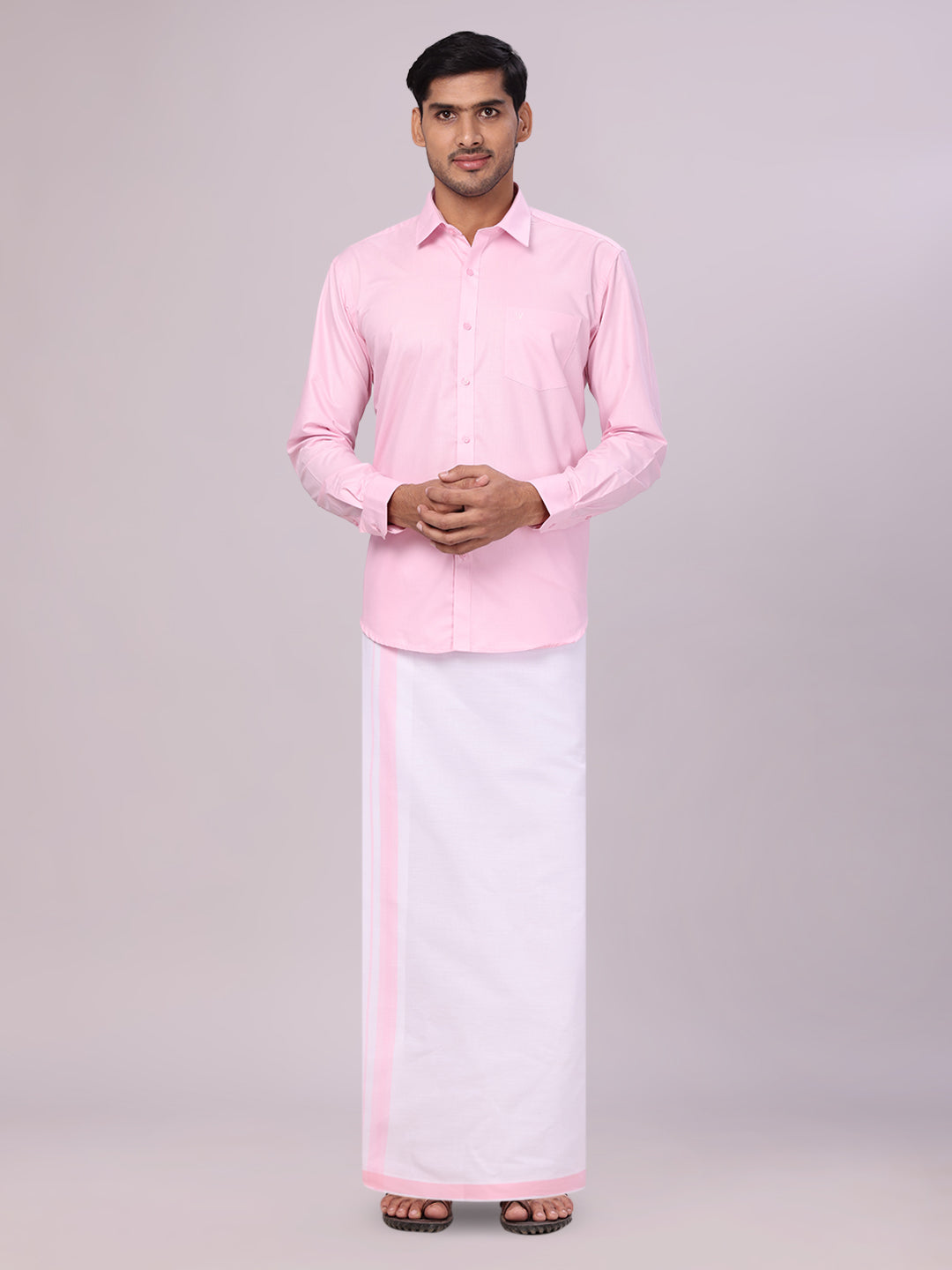 Men's Pink Cotton Shirt and Dhoti Combo - Wedding Outfit ...