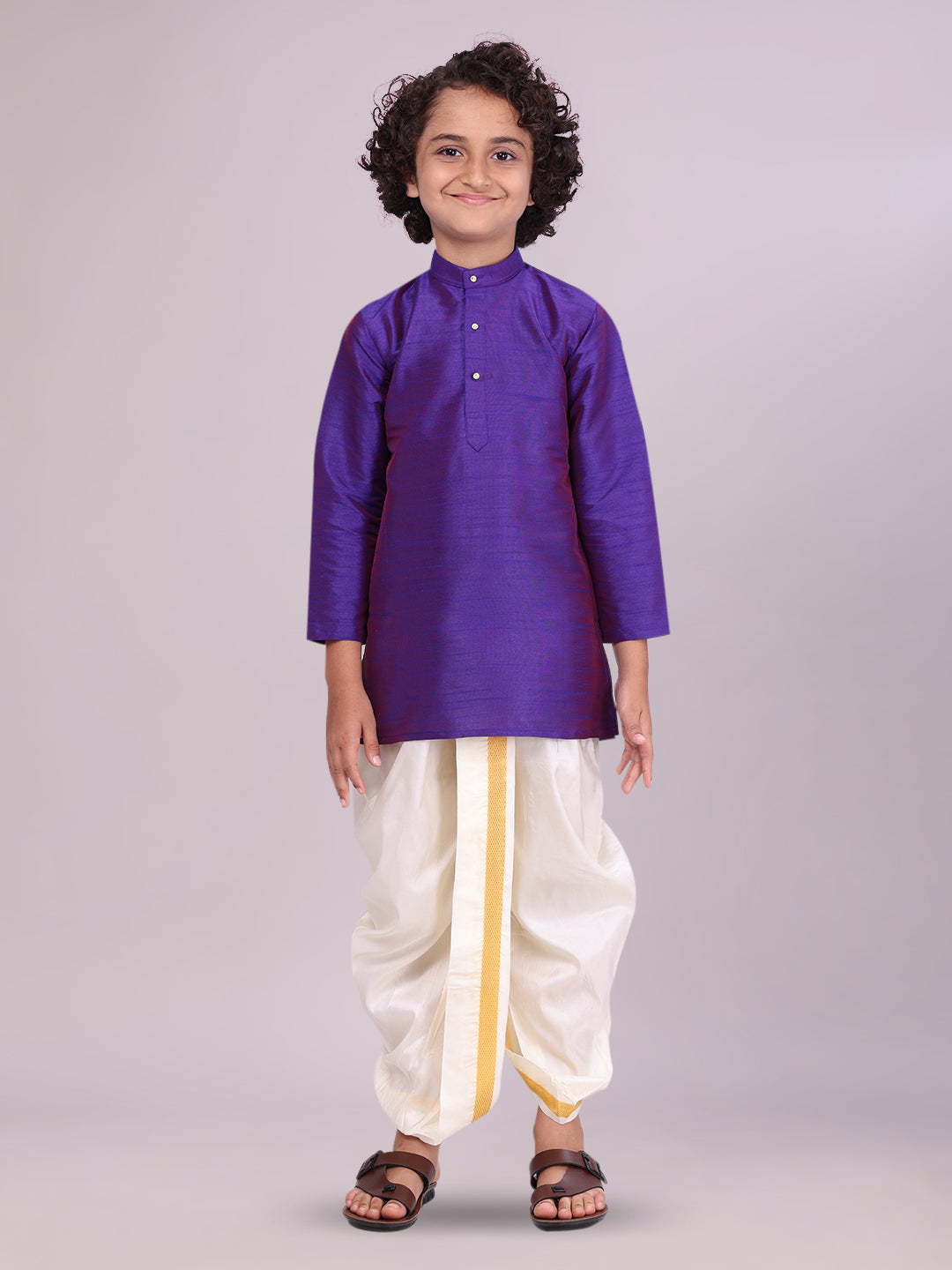 Boys Violet Color Kurtha w/ Gold Jari Panchakacham Chitrang ...