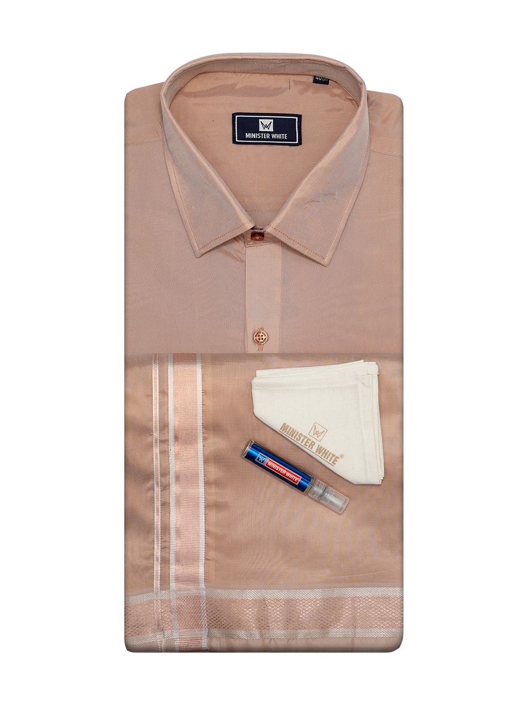 Men's Light Copper Art Silk Shirt & Jari Border Dhoti Set ...