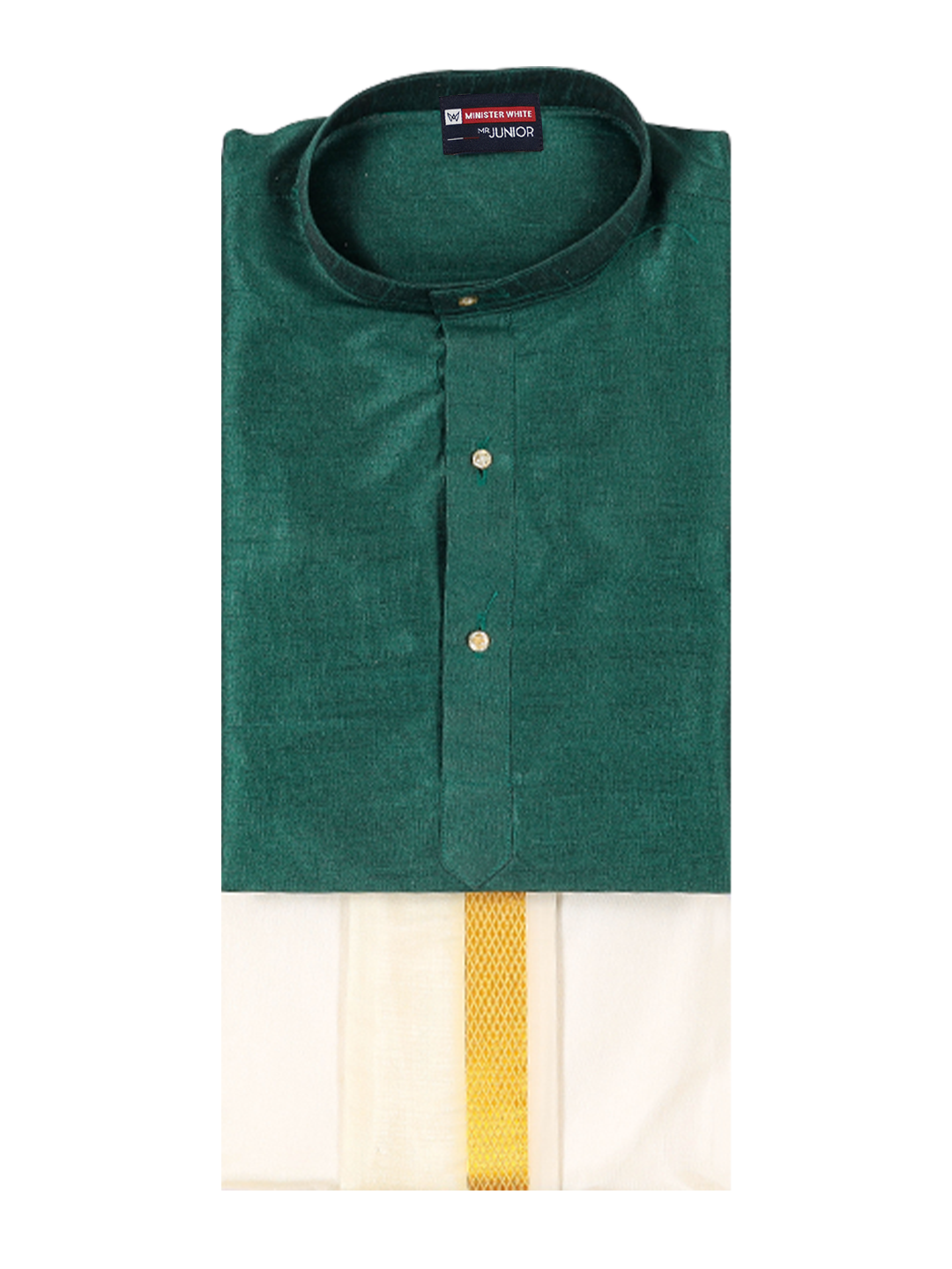 Boys Green Colour Kurtha with Gold Jari Panchakacham Combo Chitrang ...